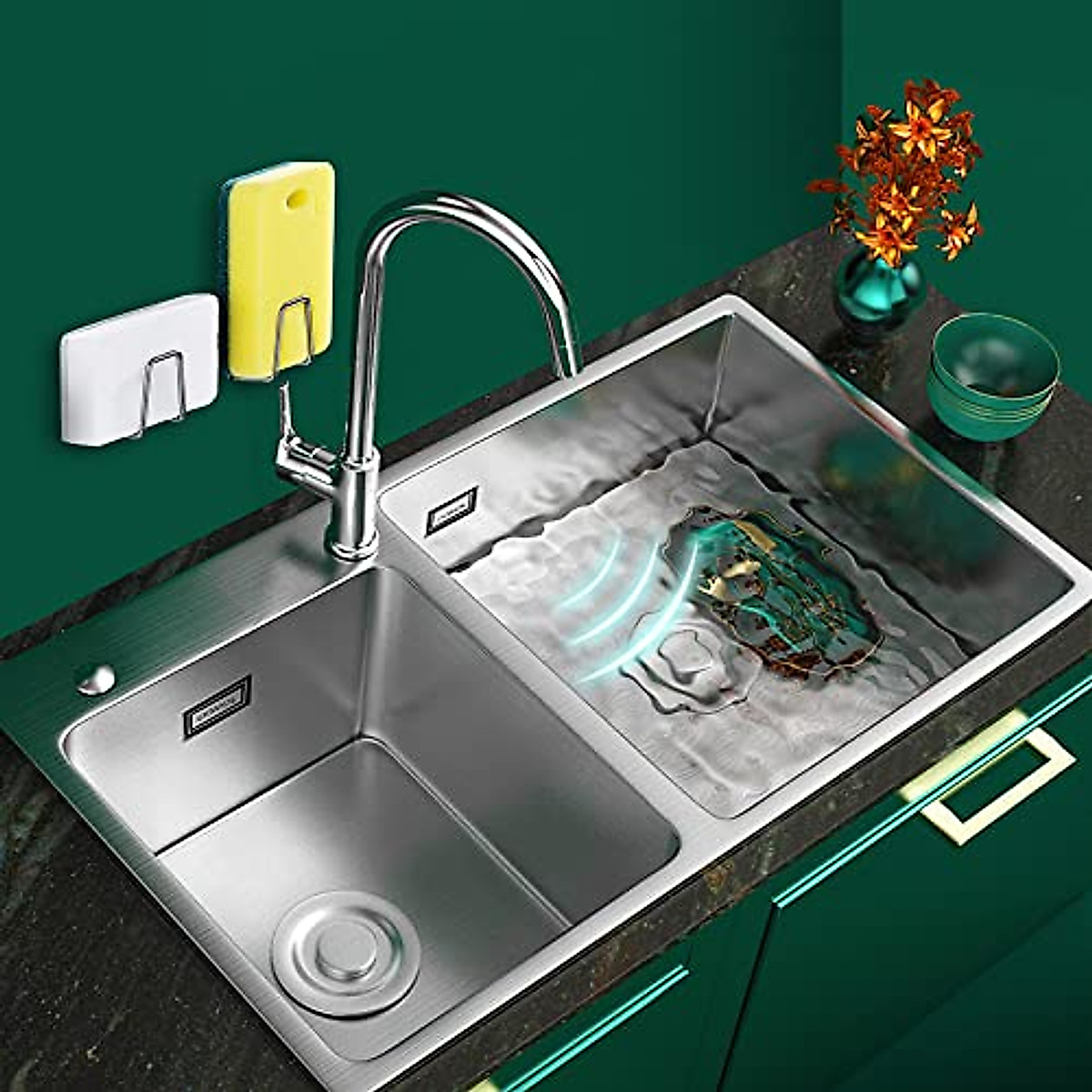 SENLIXIN Sponge Holder Self Adhesive Sponge Holder for Kitchen Sink Caddy Stainless Steel Rust Proof Waterproof Quick Drying (A-Silver)