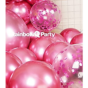 RainbowQ Party 55PCS Hot Pink Metallic Balloons Different Sizes 18/12/5 Inch and Fuchsia Confetti Balloons Shiny Latex Helium Balloons Set for Anniversary Graduation Wedding Birthday Party Decorations