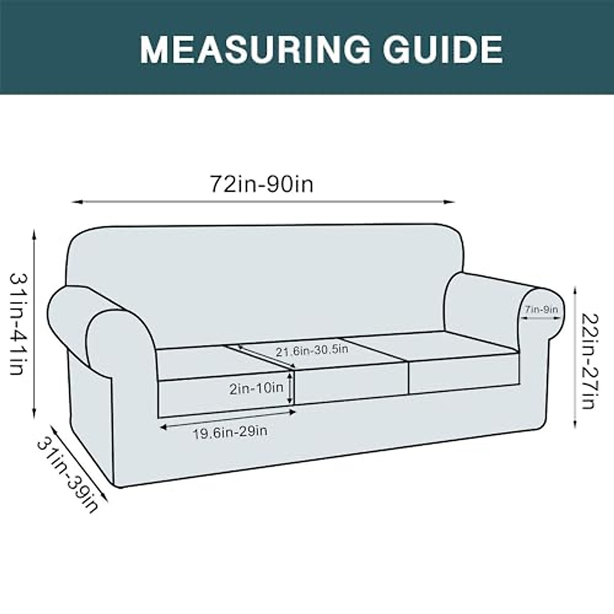 FantasDecor 4 Piece Sofa Velvet Couch Covers for 3 Cushion Stretch Slipcover with Individual Seat Cushion Elastic Furniture Protector for Pets, Machine Washable (Sofa,Stone Blue)