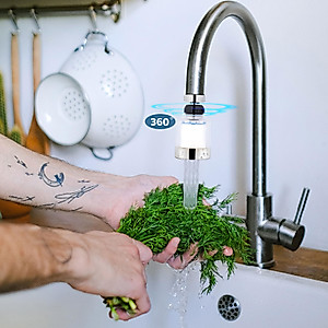 KALIONE 360 Rotating Faucet Water Filter, Removes Heavy Metals and Hard Water, Made of ABS and Stainless Steel, Easy to Install