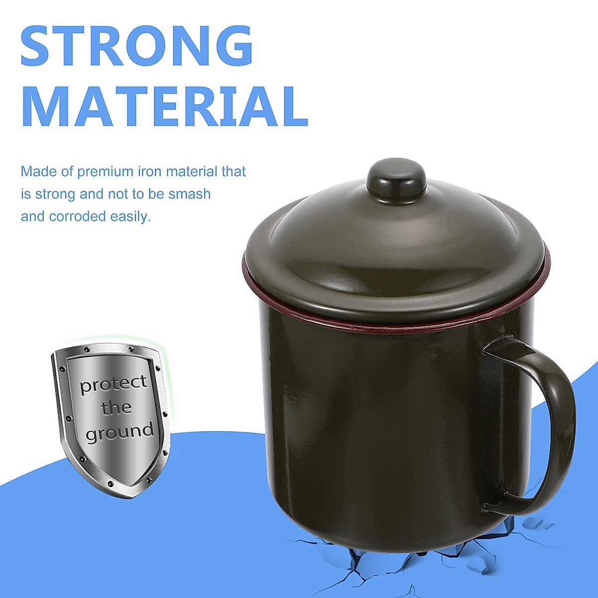 Garneck Enamelware Coffee Mug Enamel Camping Mug Vintage Iron Metal Water Cup with Lid Retro Wine Cup Drinking Tumbler for Tea Milk Juice Beverage Whiskey Green 12cm