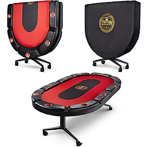 Triton Premium Poker Table for 10 Players with 10 Chairs and Additional Mat - Foldable and Long-Lasting Poker Table and Chairs, Luxurious Vegas Style Casino Experience at Home