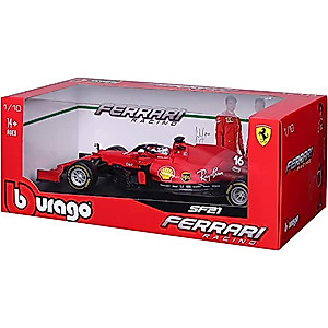 Bburago - 1/18 Scale Model Compatible with Ferrari F1 Racing SF21 # 16 Compatible with Charles Leclerc 2021 Formula 1 Racing Car Scale Model Collectible