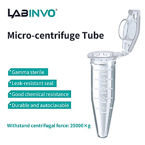 LABINVO 5ml Sterile Microcentrifuge Tubes with Safe-Lock Cap, Pack of 200, Max.RCF25000×G Conical Bottom Centrifuge Tubes, PP Material, Molded Graduation 10.5x51mm, IN-MT50A