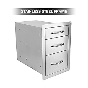 Stanbroil Outdoor Kitchen Drawers Stainless Steel - 15W x 21.5H x 23D Inch, Triple Access Drawer Flush Mount for Outdoor Kitchen or BBQ Island