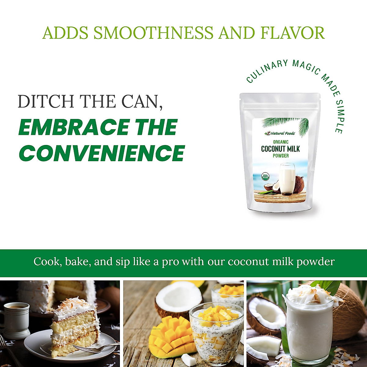 Z Natural Foods Coconut Milk Powder, 100% Powdered Milk, Non-GMO, Gluten-Free, Kosher-Certified, Organic Coconut Milk Powder, 1 lb