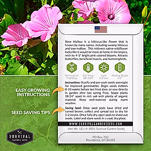 Survival Garden Seeds - Rose Mallow Seed for Planting - Packet with Instructions to Plant and Grow Bright Pink Native Wildflower in Your Home Vegetable Garden - Non-GMO Heirloom Variety