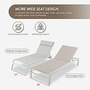 Iwicker Patio 2-Pieces Aluminum Chaise Lounge Chairs Adjustable Outdoor Quick Dry Foam Padded Lounger Reclining Chairs with 5-Position Backrest,Beige