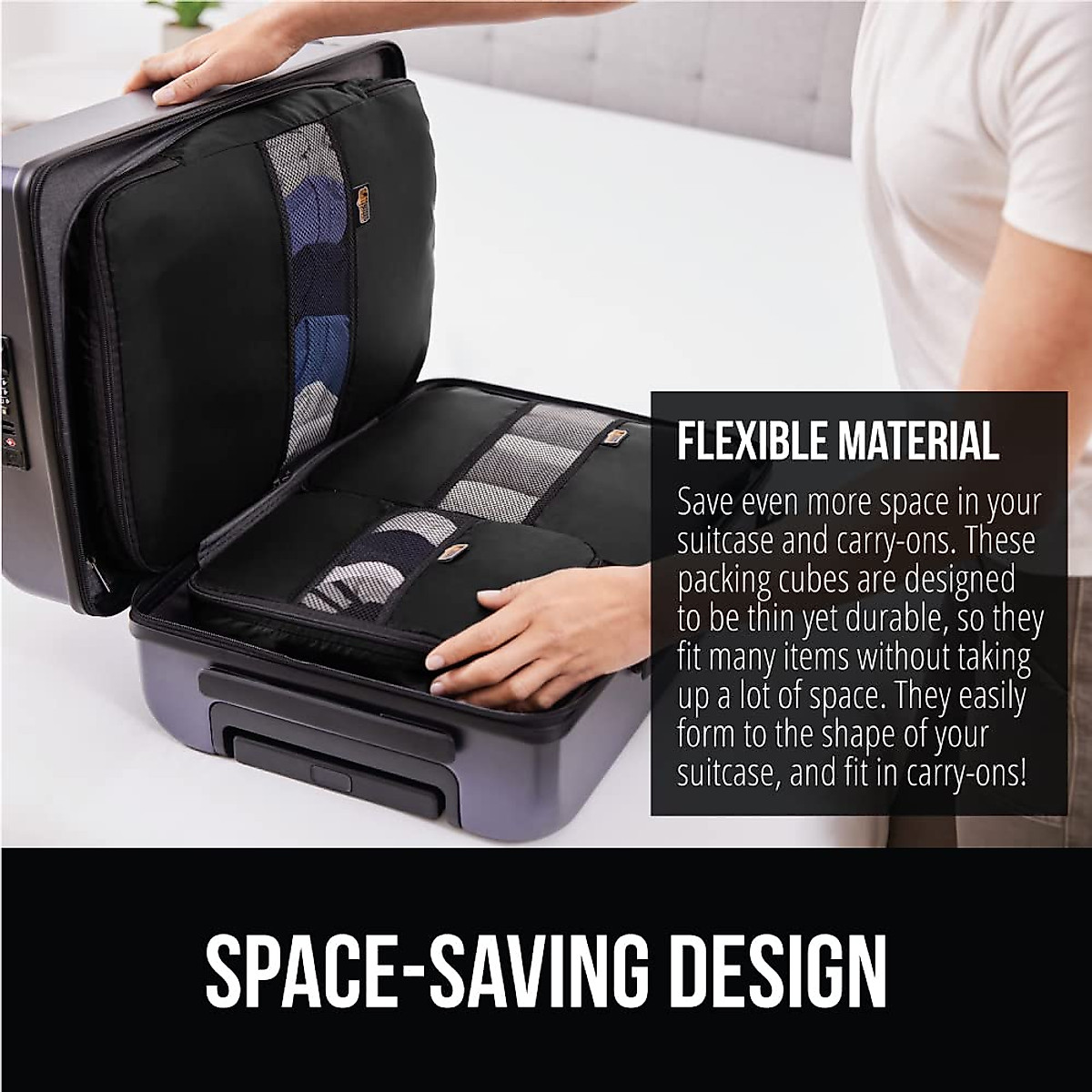 GORILLA GRIP Packing Cubes, Travel Essentials for Suitcase, Mesh Organizer Bags for Clothes Toiletries Shoes and Laundry, Luggage and Carry On Airplane Accessories, Traveling Must Haves, 3 Set Black