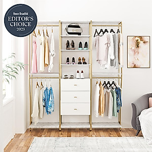 CosmoLiving by Cosmopolitan Gwyneth Closet 3 Piece Bundle- 2 Hanging Rod & 1 Drawer Unit, White Marble