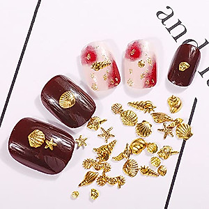 12Styles Nail Art Metal Studs Gold Metallic 3D Pieces Rivet Palm Tree Turtles Marine Life Charms for Summer Beach Ocean Manicure DIY Acrylic Nails Design Supply (Gold Ocean Studs)