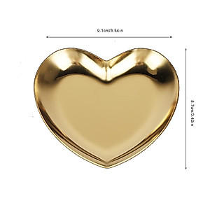 Stainless Steel Small Decorative Tray, 3.5inch Heart Shaped Plate Tea Tray Jewelry Dish Cosmetics Organizer Bathroom Clutter Serving Platter Small Storage Tray Fruit Tray (Gold)