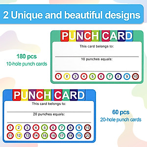 Punch Cards for Classroom, 240 Pack Kids Behavior Reward Punch Cards, , Incentive Punch Card for kids, Business, Students, Teachers, 2 Styles