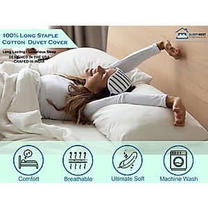 SLEEP-NEST Dual Tone Duvet Cover Set Cal-King 105"x93" Long Staple 100% Egyptian Cotton - 3 Piece Shading Design 600TC Covers with Zipper Closure, Two Color Duvet Cover Soft, (White + Medium Blue)