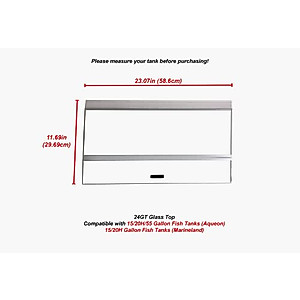H2Pro 24" Glass Canopy for 15/20/ 55-Gallon Marineland Perfecto Aquarium Fish Tank (23.07 x 11.69 x 0.16in)