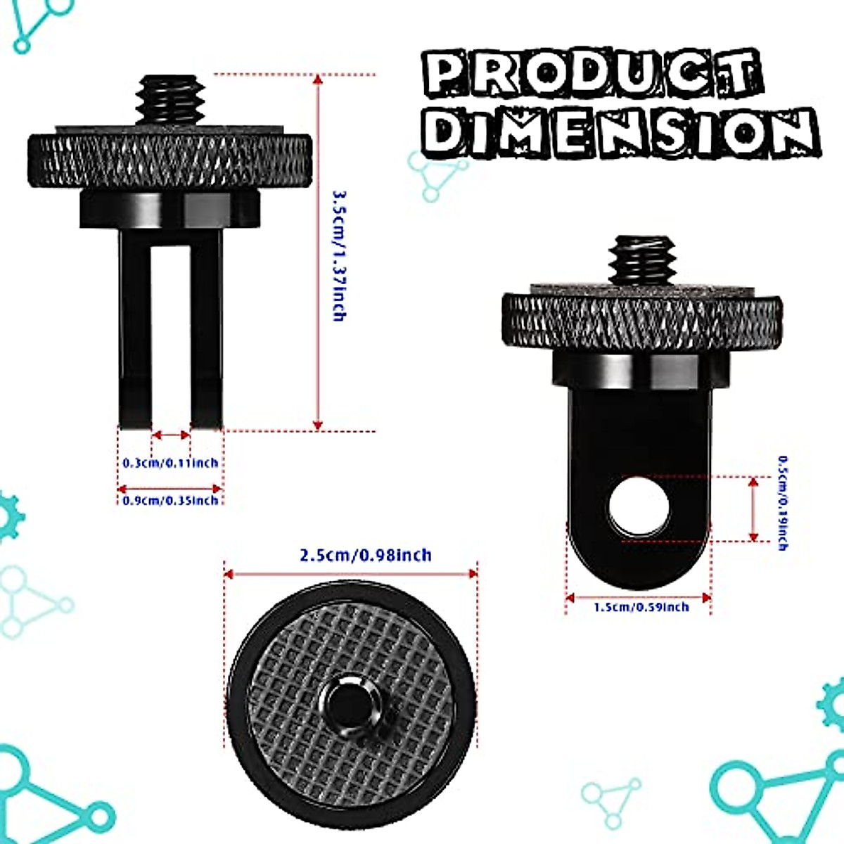 Frienda 4 Pieces Aluminum Camera Tripod Conversion Adapter 1/4-20 Conversion Adapter Metal Camera Mount Adapter for Tripod Compatible with GoPro Action Cameras and Other Standard 1/4 Accessories