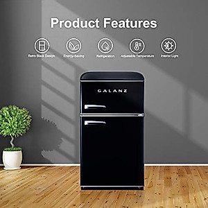 Galanz Retro Compact Mini Fridge with Freezer, 2-Door, Energy Efficient, Small Refrigerator for Dorm, Office, Bedroom, 3.1 cu ft, Black