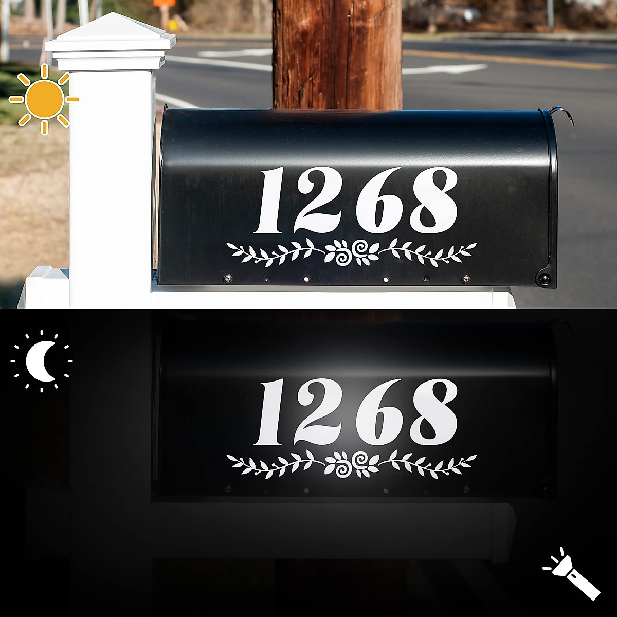 Mailbox Numbers Die Cut Decal Rustic Style Flowers House Number Address Apartment Office Stickers SignFront Door Rainproof Decal Vinyl Lettering Farmhouse Decor Double-sided Mailbox Number 4" Silver