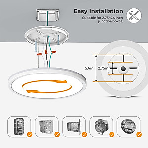 Matane 12 Inch LED Flush Mount Ceiling Light Fixture with Night Light, 24W 2400LM 3000K/4000K/5000K Selectable, Dimmable LED Ceiling Lights for Bedroom, Dining Room, Kitchen, Round White