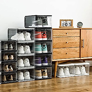 WOQLIBE Shoe Storage Boxes, 9 Pack Upgraded, Clear Plastic Stackable Shoe Boxes with Lids, Fit Max Up to US Size 12, for Sneaker Display/Closet(13.8” L x 10.8” W x 7.5” H)