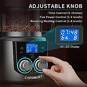 CAFEMASY Coffee Bean Roaster Machine - Home Use Air Coffee Roaster with Adjustable Timer Roasting Heating and Air Fan Setting