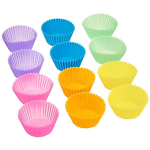 Amazon Basics Reusable Silicone Baking Cups, Muffin Liners - Pack of 12, Multicolor