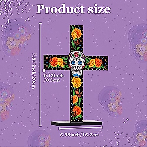Thyle Table Wooden Cross Decor Mexican Cross for Home Tables Standing Cross Dia De Los Muertos Sugar Skull Signs for Day of the Dead Home Church Party Decoration