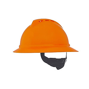 MSA 10167921 V-Gard 500 Full-Brim Hard Hat With Fas-Trac III Ratchet Suspension | Polyethylene Shell, Superior Impact Protection, Self Adjusting Crown Straps - Standard Size in Hi-Viz Orange
