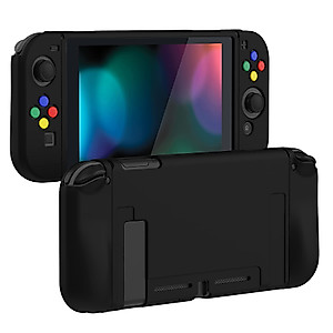 PlayVital Black Protective Case for Nintendo Switch, Soft TPU Slim Case Cover for Nintendo Switch Joycon Console with Colorful ABXY Direction Button Caps