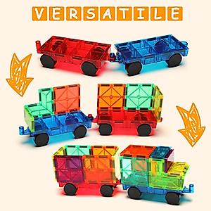 Gemmicc 2 PCS Magnetic Car Set,Magnet Construction Vehicle,Magnet Car Truck Compatible with Magnetic Tiles,STEM Educational Toys for Boys and Girls