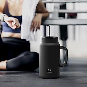 ENCOOL 50 oz Tumbler with Handle and Straw, 100% Leak-Proof Insulated Cup Large Water Bottle with 2-in-1 Lid, Reusable Stainless Steel Travel Mug Water Jug, Non-slip Base, BPA-Free （Fairy）