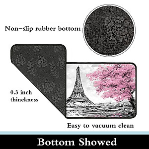 TsyTma Oil Painting Paris Eiffel Tower Kitchen Rug Non-Slip Decor Absorbent White and Pink Modern Art Kitchen Floor Mat Bathroom Rug Waterproof Runner Rug 39"x20"