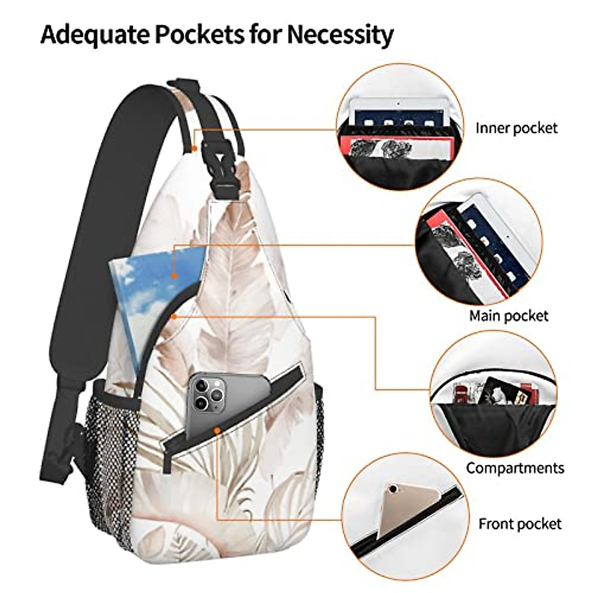 SUPLUCHOM Sling Bag Tropical Leaf Fall Autumn Botanical Hiking Daypack Crossbody Shoulder Backpack Travel Chest Pack for Men Women