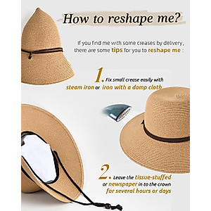 FURTALK Womens Wide Brim Sun Hat with Wind Lanyard UPF Summer Straw Sun Hats for Women A-Khaki