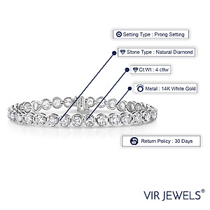 Vir Jewels 4 cttw IGI Certified SI2-I1 Clarity Diamond Bracelet 14K White Gold J-K 7 Inch