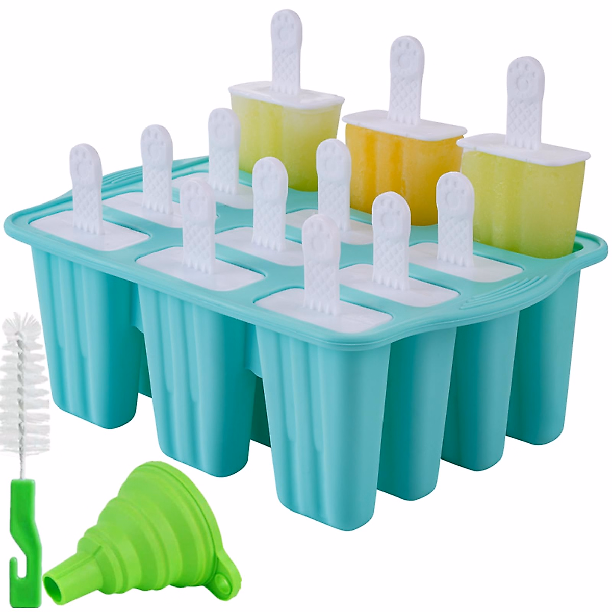 Popsicle Molds, 12 Pieces Silicone Ice Pop Molds Popsicle Mold Silicone BPA Free Reusable Sticks Easy Release Ice Pop Make (12 Cavities, Green)