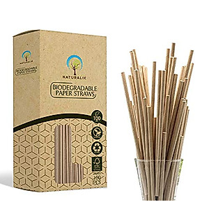 Naturalik 100-Pack Extra Durable Biodegradable Paper Straws - Dye-Free- Eco-Friendly Sturdy Paper Straws Bulk- Drinking Straws for Smoothies, Restaurants and Party Decorations, 7.7" (Brown 100ct)
