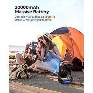 20000mAh Camping Fan with LED Lantern, 8 Inch Portable Tent Fan with 4 Speeds, Rechargeable Battery Fan for Fishing, Outdoor, Hurricane