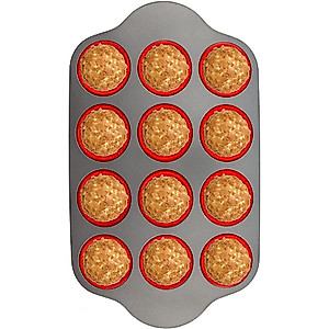 Boxiki Kitchen Non-Stick 12 Cup Silicone Muffin Pan With Steel Frame - BPA Free, Non-Toxic, Anti-Warp, Durable & Easy to Pop Silicone Muffin Tin - Perfect Cupcake Pan