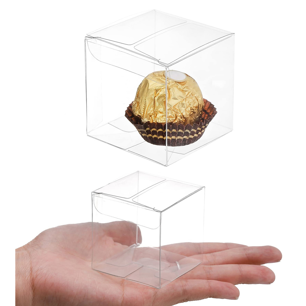 Yesland 100 Pcs Clear Favor Boxes - 2 x 2 x 2 Inch Small Transparent Gift Boxes Individual Macaron Box - Chocolate Bomb Packaging for Wedding, Party, Baby Shower Favors, Bridal Shower
