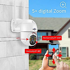 Hiseeu 5MP 360° Pan Tilt Camera WiFi Security Camera Outdoor Motion Tracking Floodlights Light Alarm,Color Night Vision,PC&Mobile Remote View,Two-Way Audio Security Camera