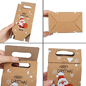 CCINEE 24 PCS Christmas Kraft Paper Bags, Kraft Cookies and Candy Bags Santa Claus Reindeer Xmas Folding Kraft Bags for Kids Party Favor Holiday New Year