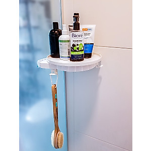 5 STAR SUPER DEALS Shower Corner Caddy Rotating Shelf - Tension Suction Cup Wedge Mount - Shower & Bathroom Storage Organizer- w/Drainage Holes & Hanging Hooks