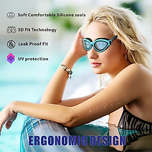 Longsail Adult Swim Goggles, Tinted/Clear Swimming Goggles 10x Anti-fog UV protection goggles for Men Women Youth 9+