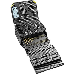 K Tool International 10330 Automotive Plastic/Steel/Wood Premium Drill Bit/Accessory Set for Garages, Repair Shops, and DIY, 16"x13"x9.5" Portable Carrying Case, (2) Folding Trays, Black, 326 Piece