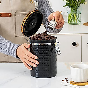 TEDSWAIT Coffee Canisters Airtight Coffee Bean Storage Container Kitchen Stainless Steel Food Storage Container with Scoop Date Tracker & CO2 Valve 61Fl Oz (Diamond Black)