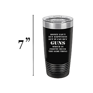 Rogue River Tactical Funny Hunting 20 Oz.Travel Tumbler Mug Cup Money Happiness Guns w/Lid Stainless Steel Gift For Dad Brother Grandpa (Black)