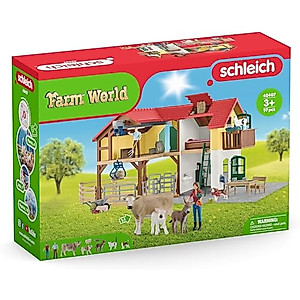 Schleich Farm World — Large Farm House, 97-Piece Toy Farm House with 3 Rooms, Farmer Figurines and Multiple Animal Toys with Accessories, Farm Toys for Boys and Girls Ages 3+