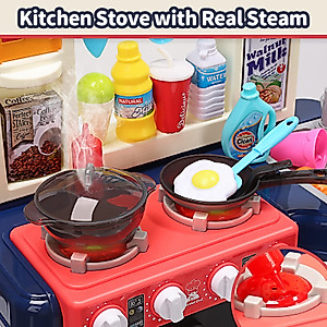 CUTE STONE Play Kitchen, Kids Kitchen Playset with Real Sounds & Lights, Pretend Play Food Toys, Play Sink, Cooking Stove with Steam, Toddler Kitchen Toy Gift for Boys and Girlis (Blue)
