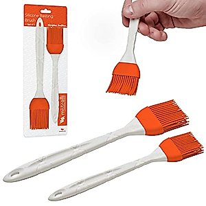 M KITCHEN WORLD Silicone Pastry Brush for Cooking 2 Pieces - Rubber Basting Brush with Grid, Kitchen Brushes Utensils for Food Sauce Butter Oil BBQ Spreading - Orange
